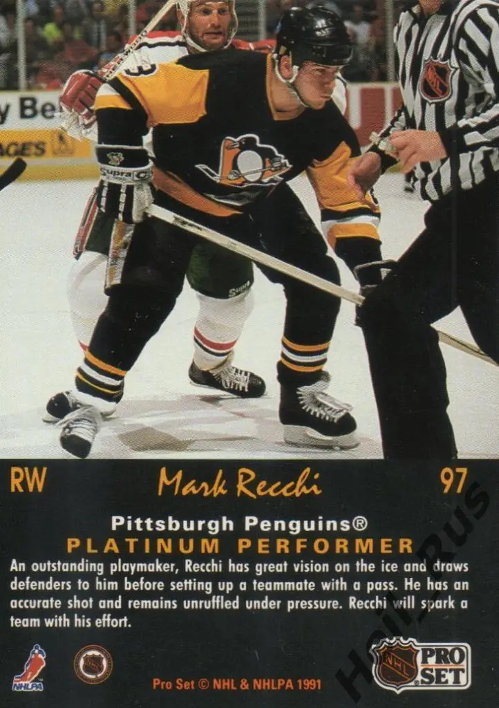 Хоккей Карточка Mark Recchi Марк Рекки Pittsburgh Penguins Питтсбург ...
